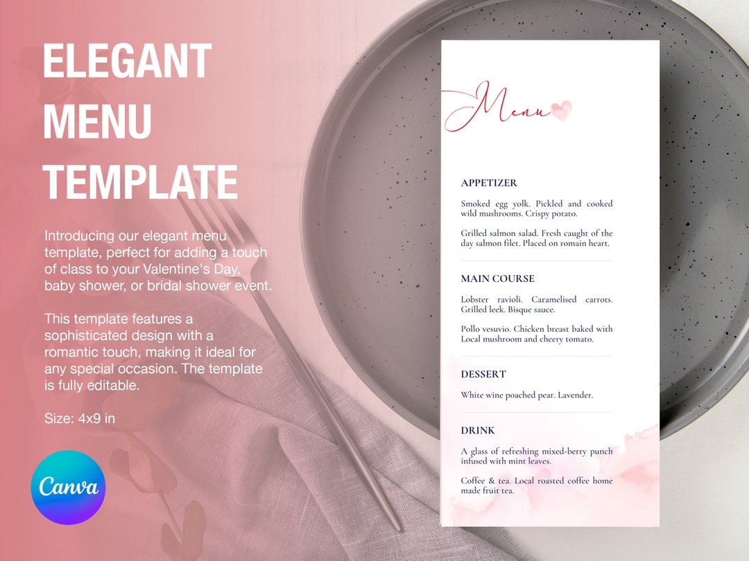Elegant Menu Template for Many Events, Editable on Canva, Instant ...