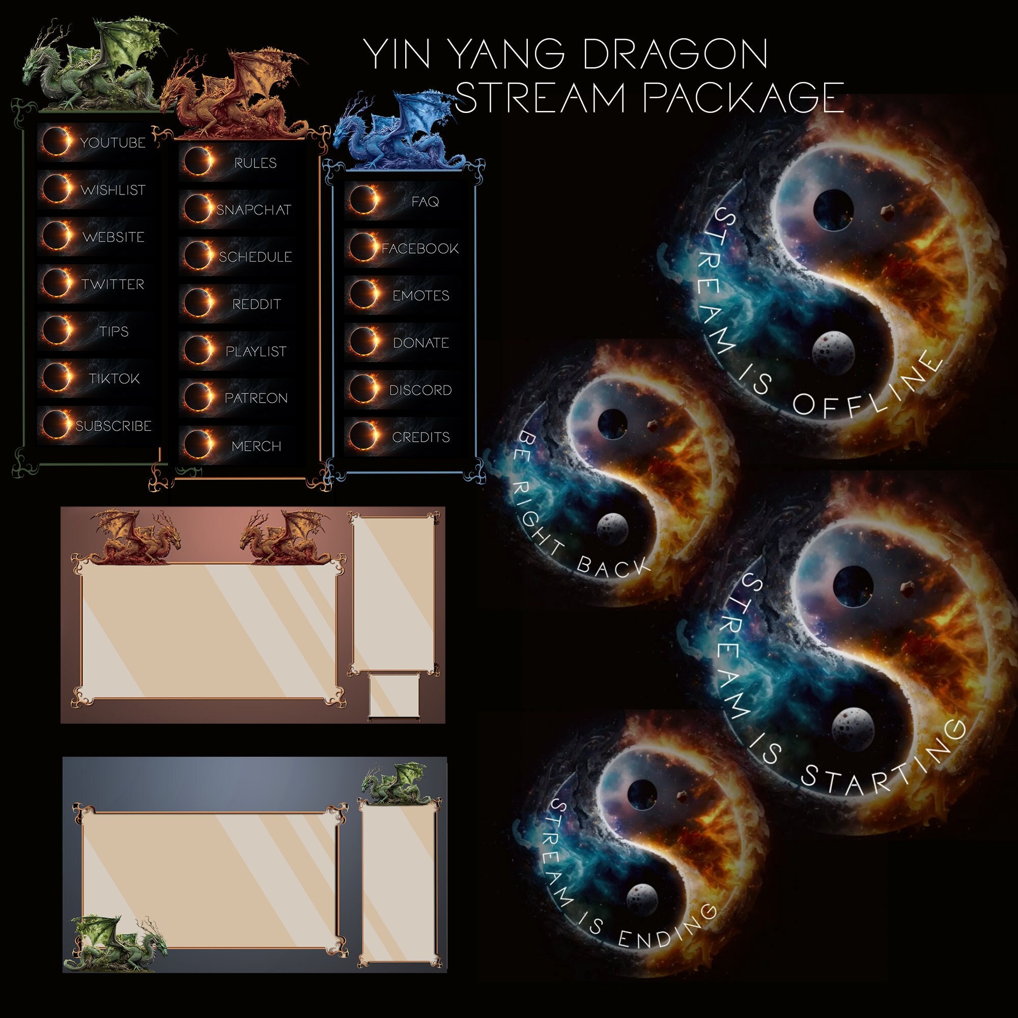 Yin Yang Dragon Fantasy Stream Overlay Package for - Etsy