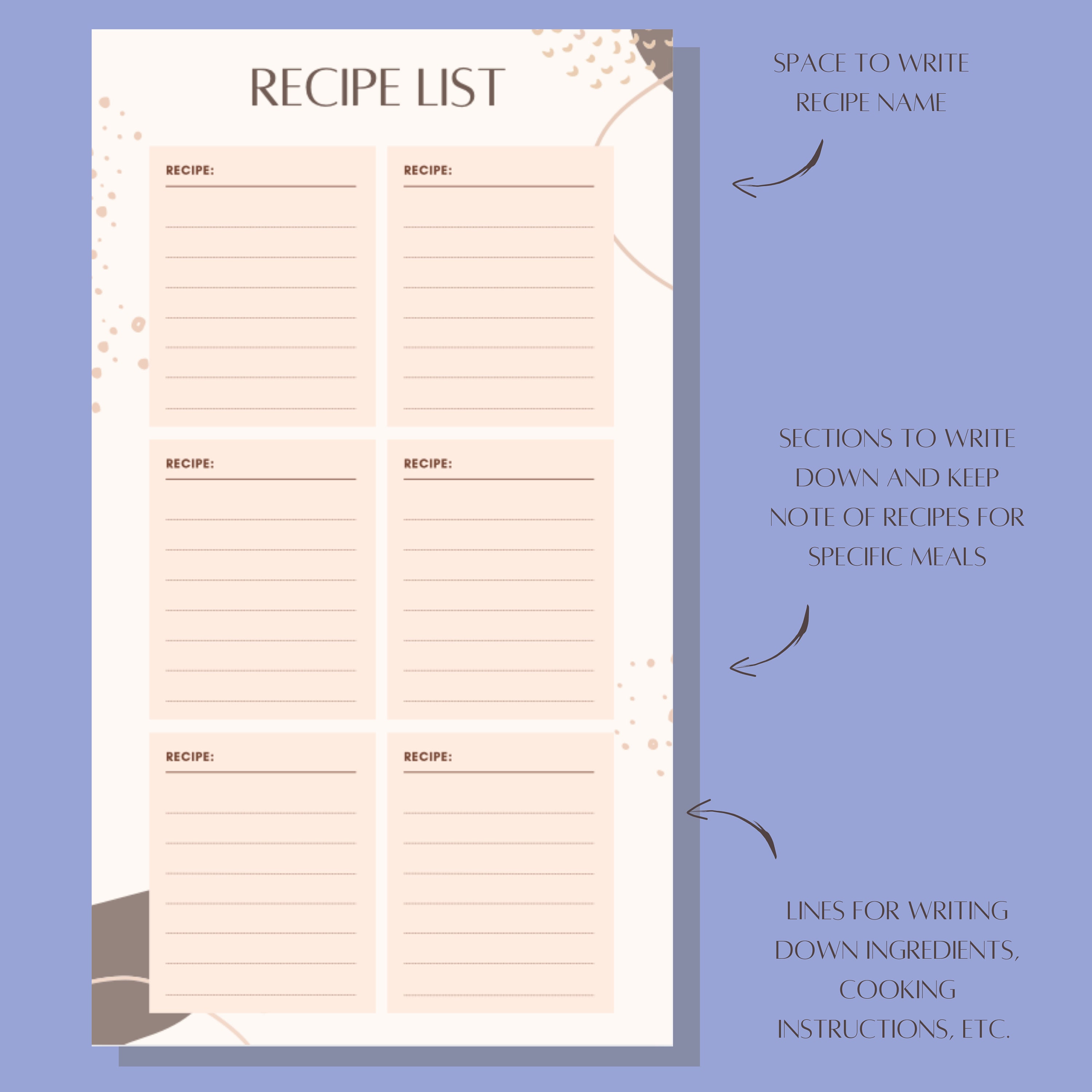Grocery List/ Daily Meal Plan/ Weekly Meal Plan/ Recipe List Template ...