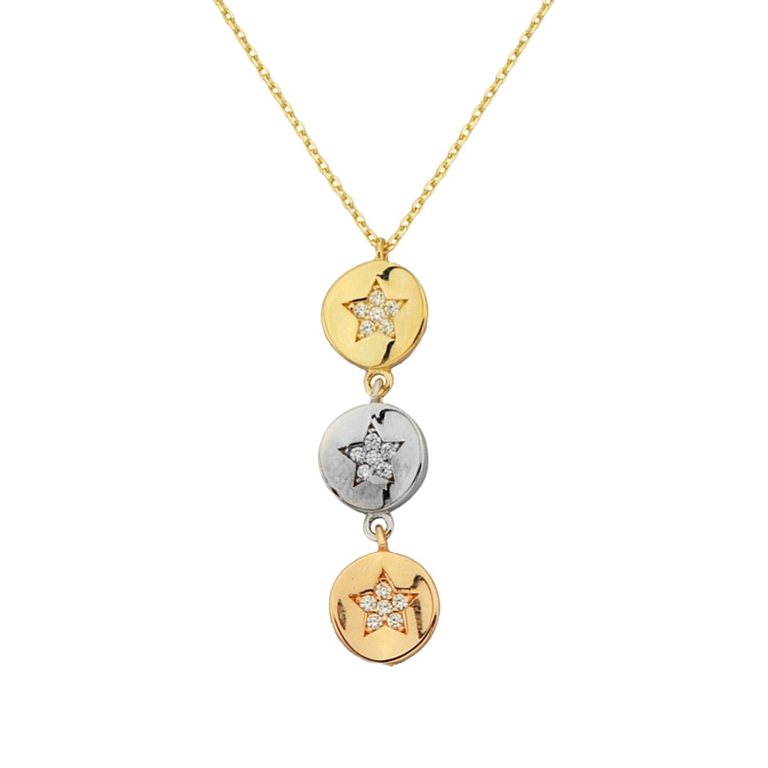 Triple Color Star Layering Necklace - 14K Gold 3 Stars Necklace - Three ...