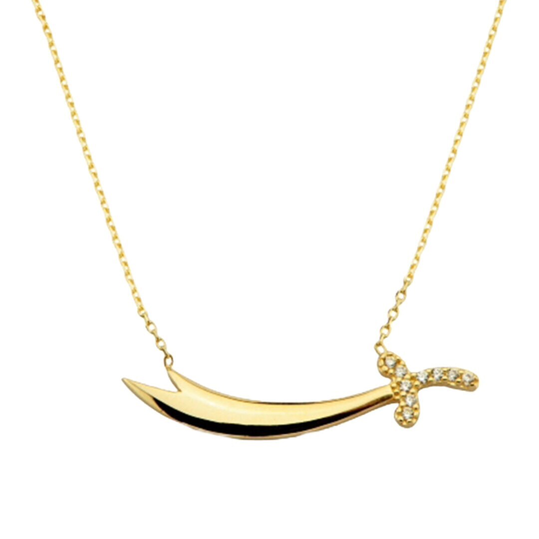 14K Solid Gold Sword Necklace Minimalist Gold Sword Necklace Cz Sword ...