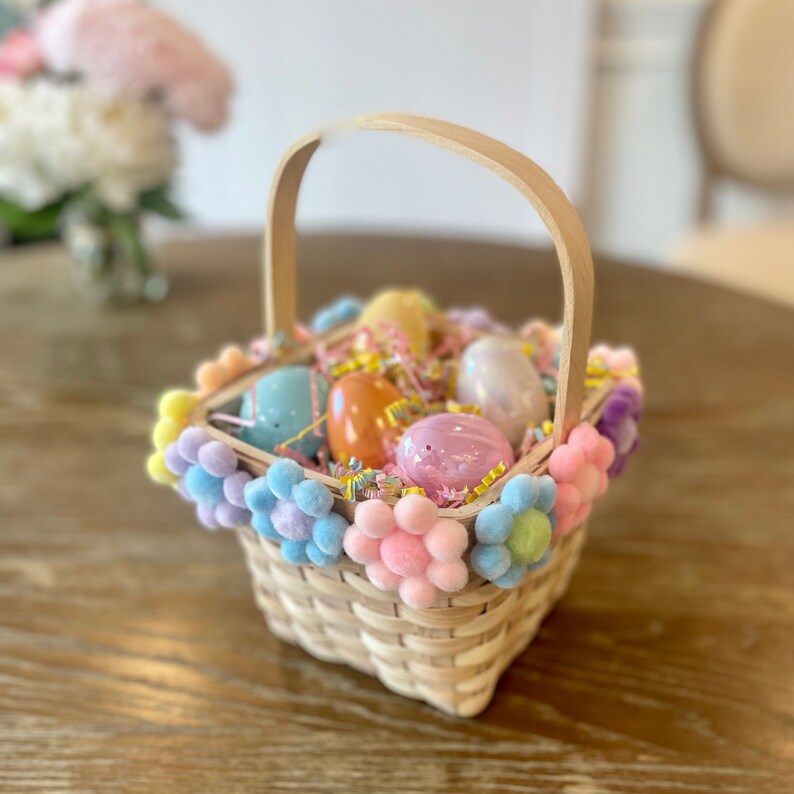 Easter Basket With Pompom Flowers - Etsy
