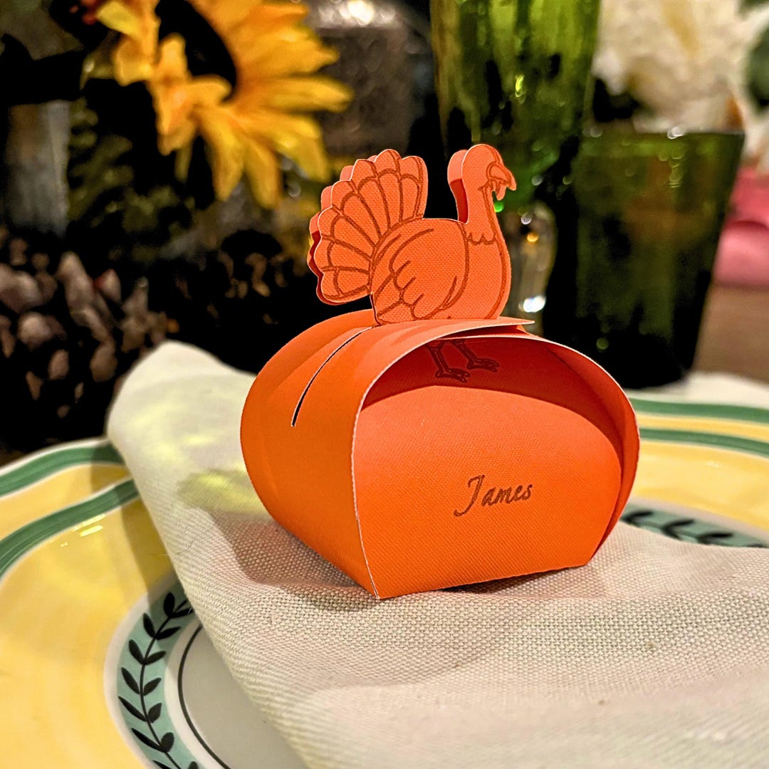 Thanksgiving Turkey Place Cards & Favor Box Personalized Templates ...