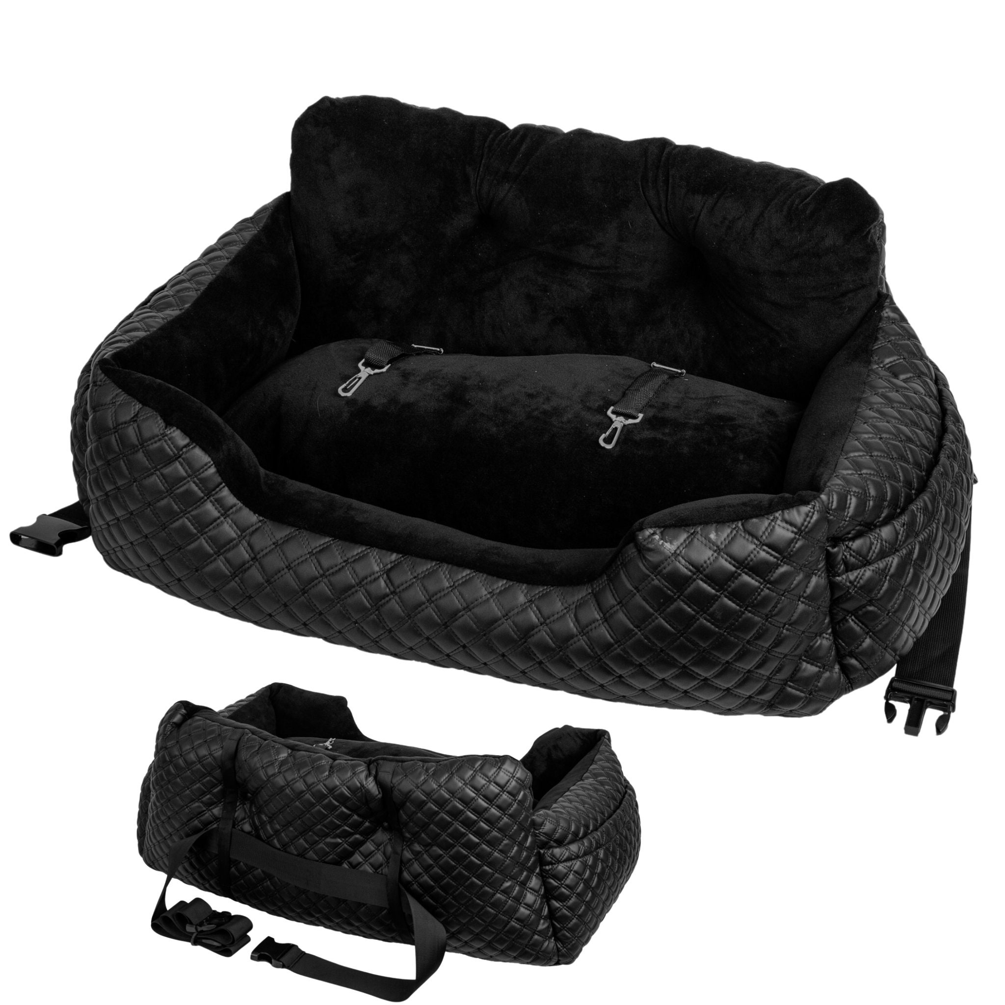 Luxury Pet Car Booster Bed 2 in 1 Travel Bed and Car Bed Dog Car Seat ...