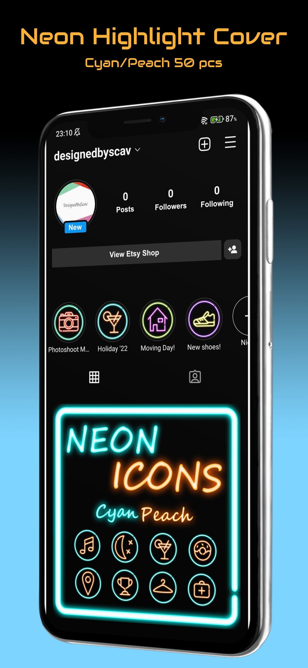 50 Neon Highlight Covers - Cyan/peach Pack #3 - Unique Icons ...