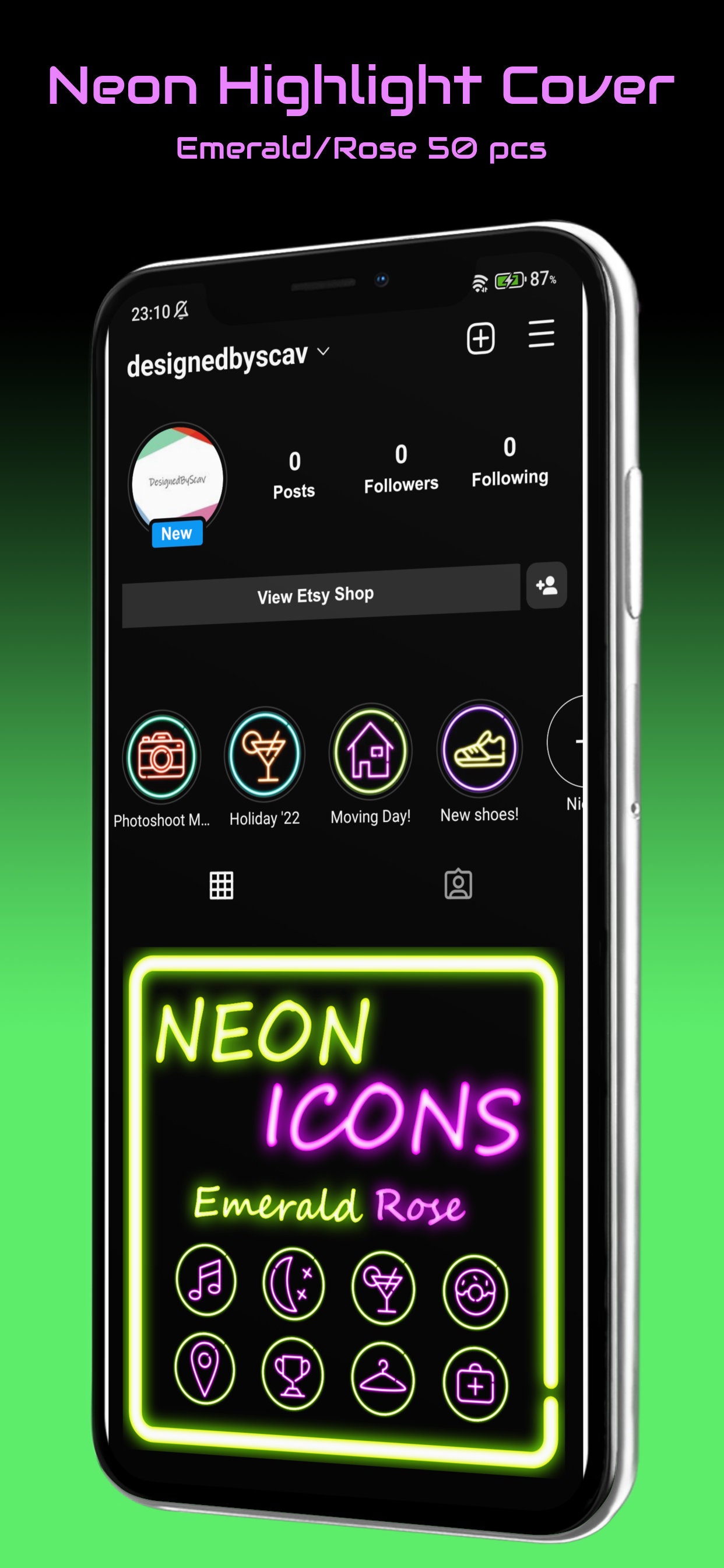 50 Neon Highlight Covers - Cyan/peach Pack #3 - Unique Icons ...