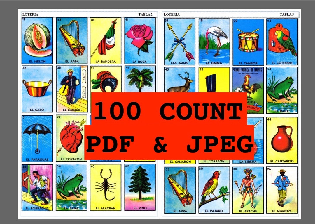 JPEG Mexican Loteria Cards 100 Count JPEG and PDF - Etsy