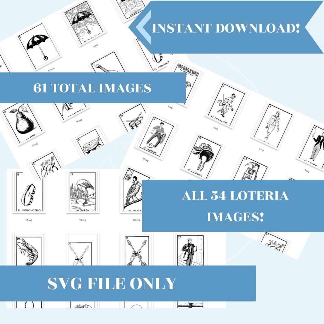 Loteria Mexican Outline Mexican Lotería Cards Digital File 1-54 SVG ...