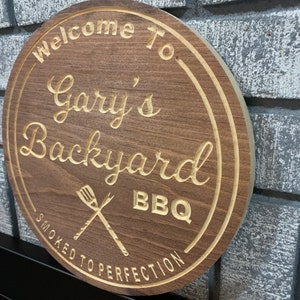 Custom Outdoor Wood Backyard BBQ Sign | Custom Name Engraving ...