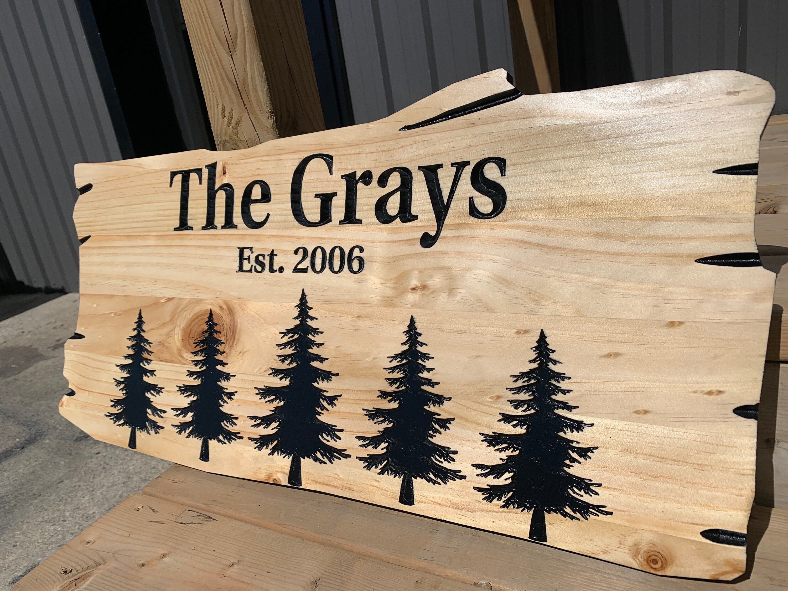 Personalized Cottage Sign, Family Name Wood Sign, Pine Tree Wall Art ...