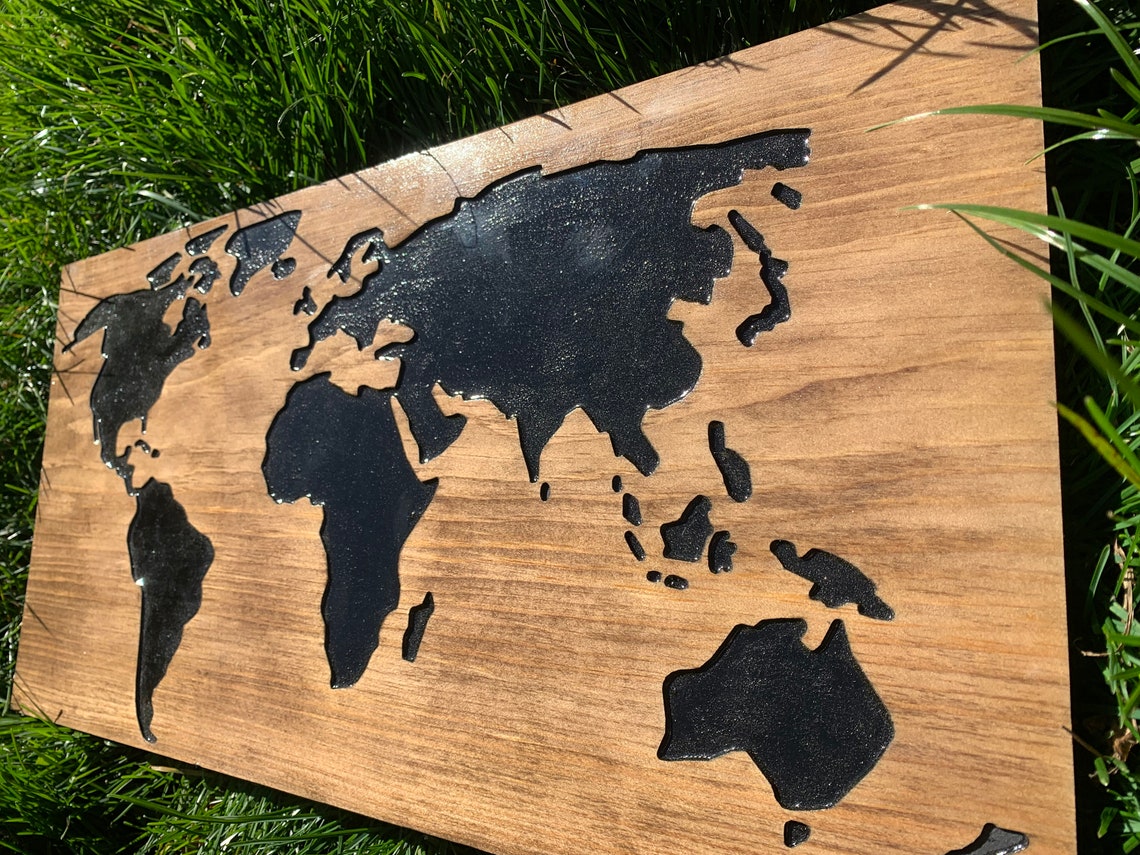 Engraved Wooden Map Rustic Travel Art World Map - Etsy