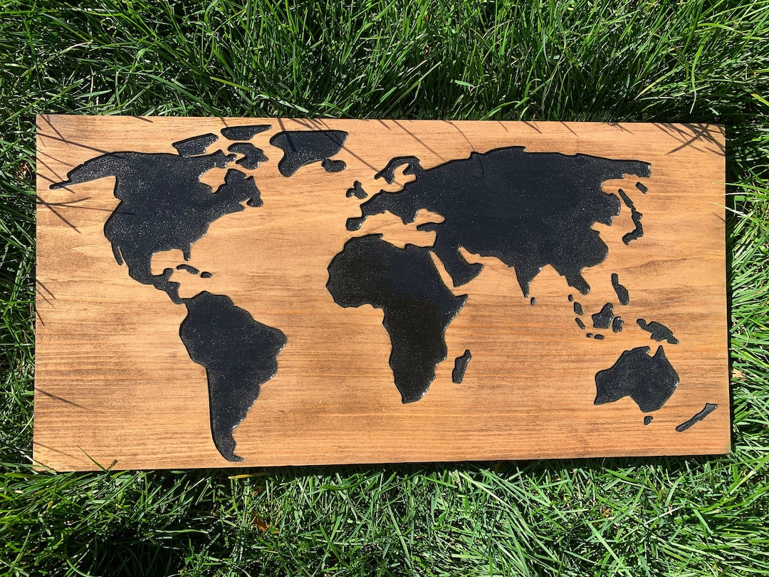 Engraved Wooden Map | Rustic | Travel Art | World Map Engraving | Map ...