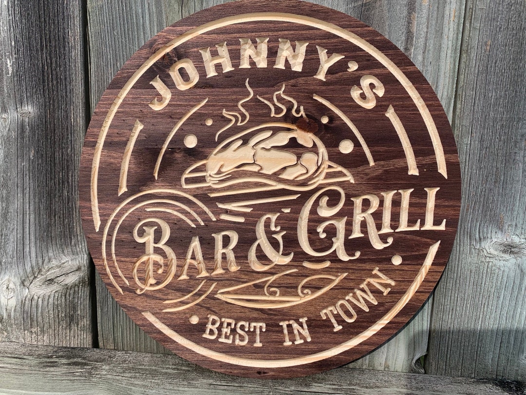 Custom Outdoor Wood Backyard BBQ Sign | Custom Name Engraving ...
