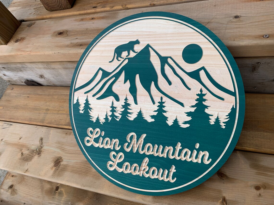 Mountain Lion Sign, Circular Sign Custom Cottage Sign | Personalized ...