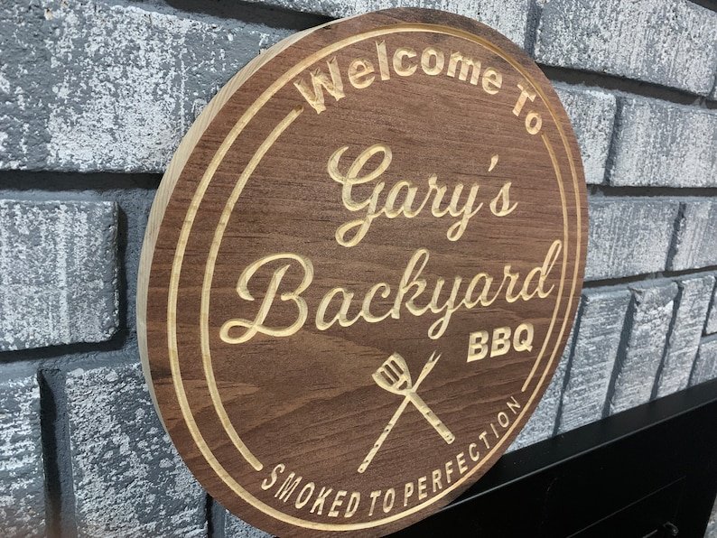 Custom Outdoor Wood Backyard BBQ Sign | Custom Name Engraving ...