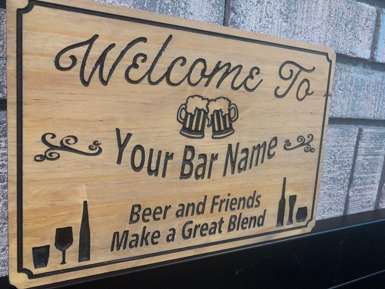 Wooden Outdoor Bar Sign, Custom Family Name Sign, Engraved Wood Sign ...