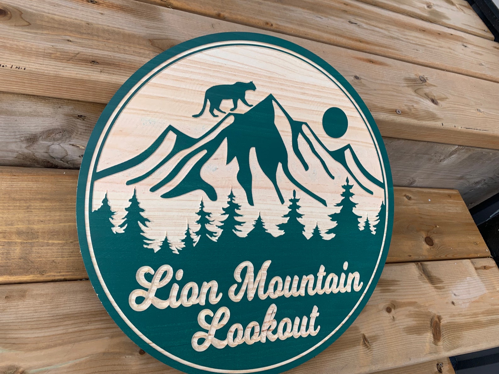 Mountain Lion Sign, Circular Sign Custom Cottage Sign | Personalized ...