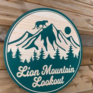 Mountain Lion Sign, Circular Sign Custom Cottage Sign | Personalized ...