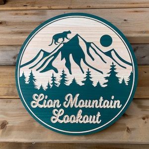 Mountain Lion Sign, Circular Sign Custom Cottage Sign | Personalized ...