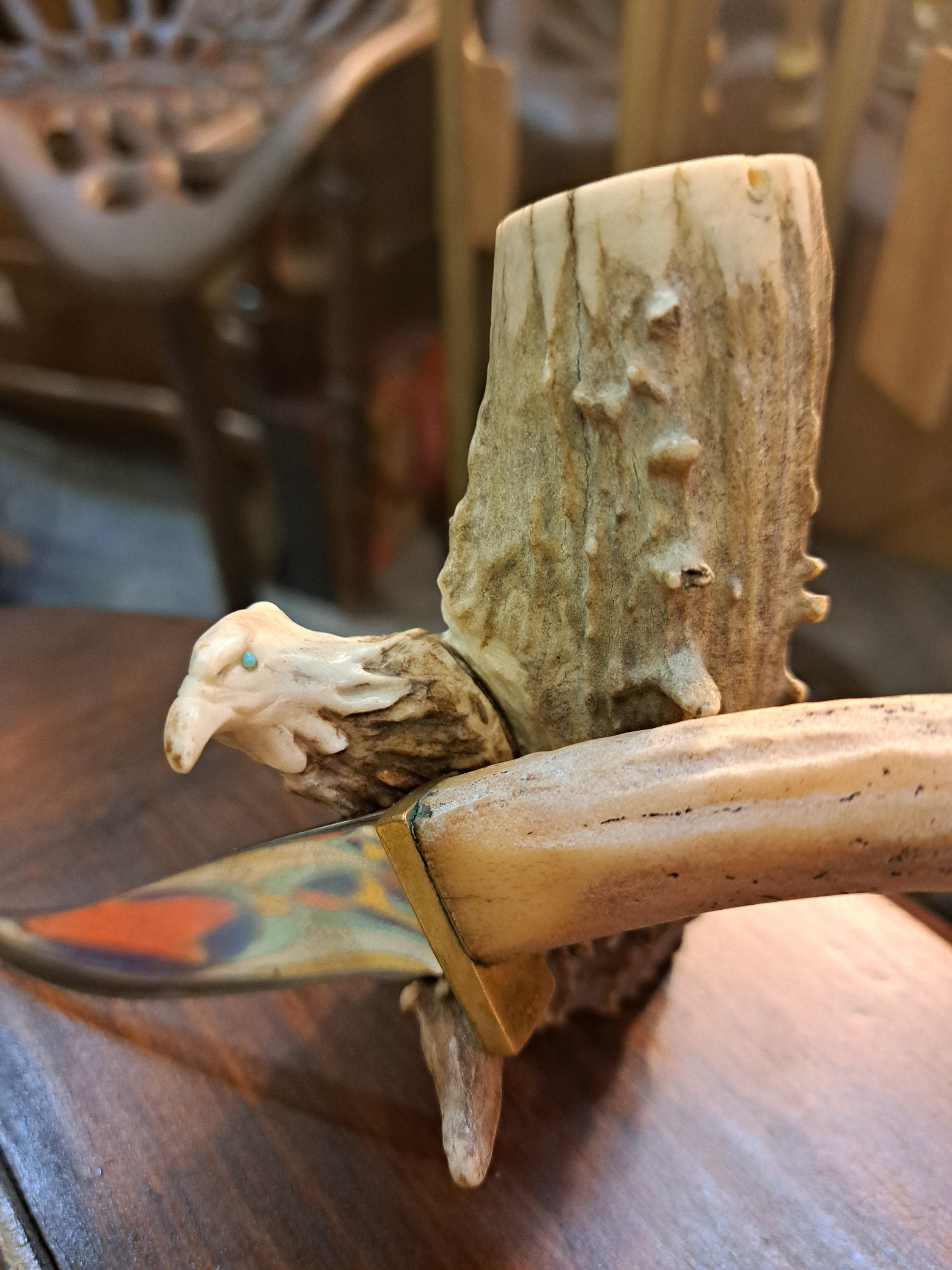 Ted Miller Eagle Antler Knife With Sheath and Antler Display Stand - Etsy