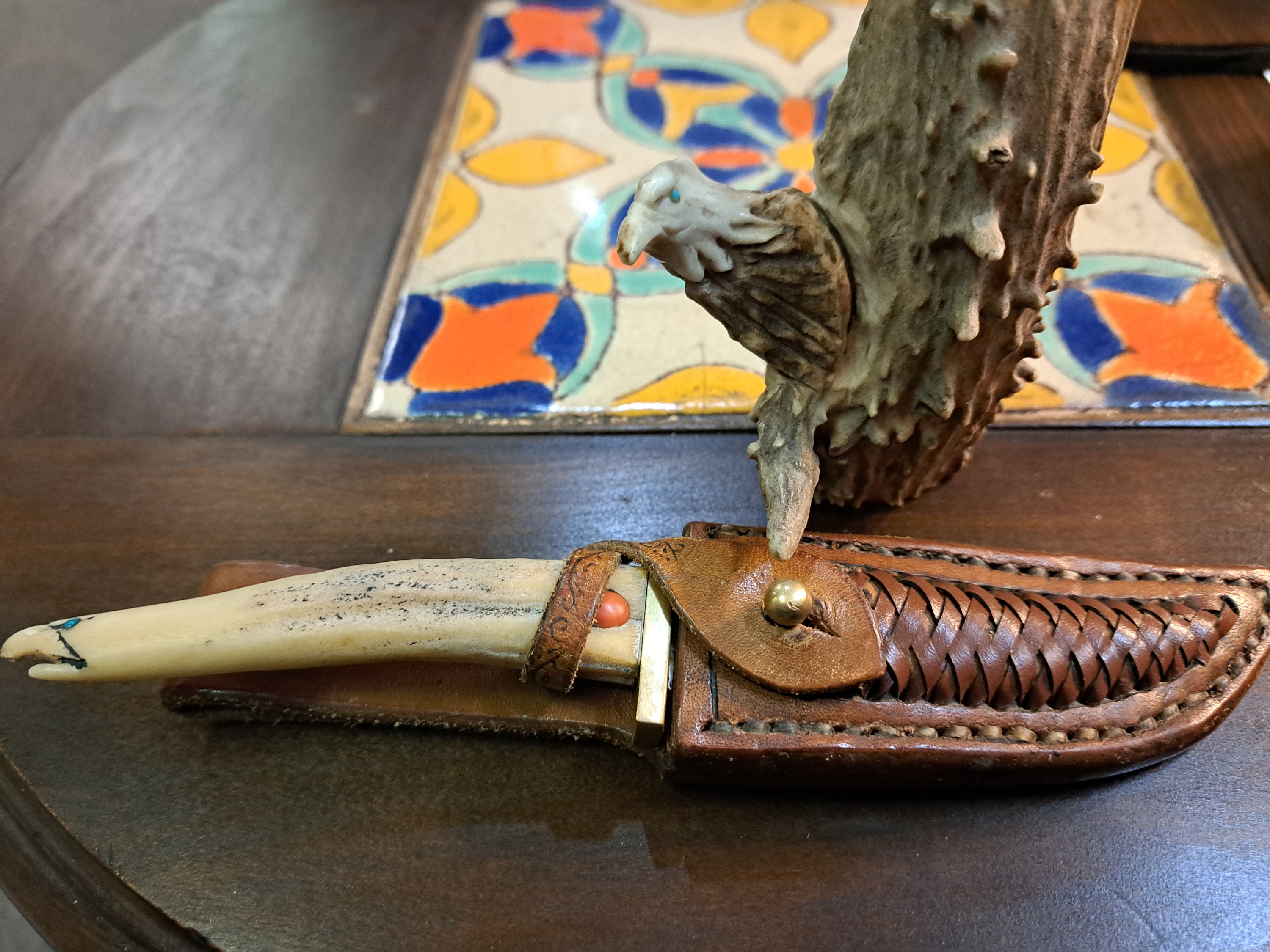 Ted Miller Eagle Antler Knife With Sheath and Antler Display Stand - Etsy