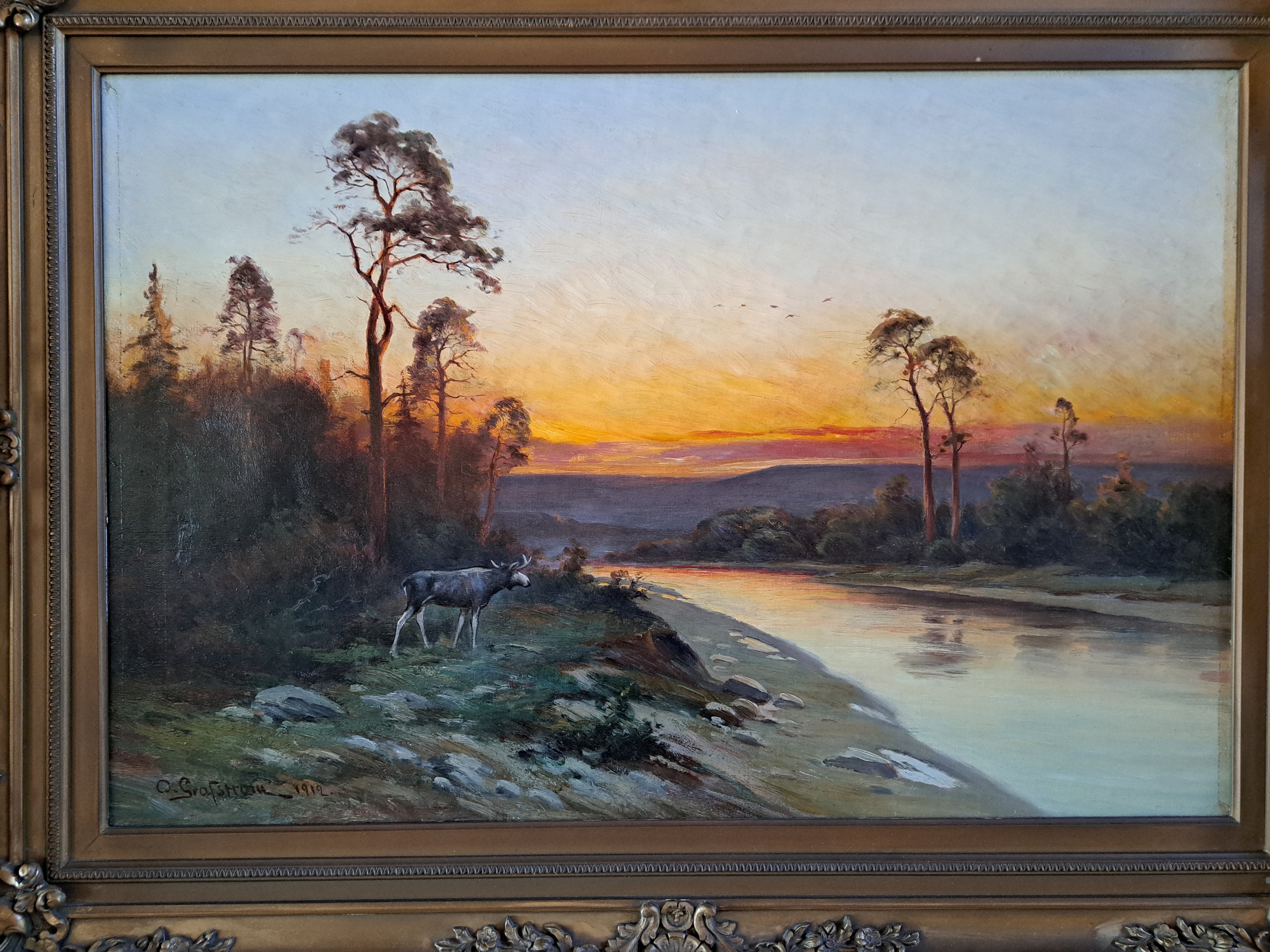 Antique Sunset Painting by Olaf Grafstrom - 1912 - Etsy