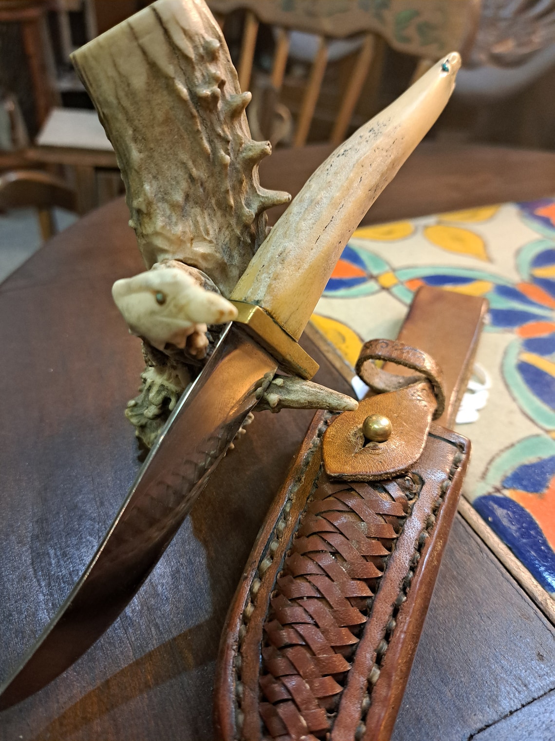 Ted Miller Eagle Antler Knife With Sheath and Antler Display Stand - Etsy