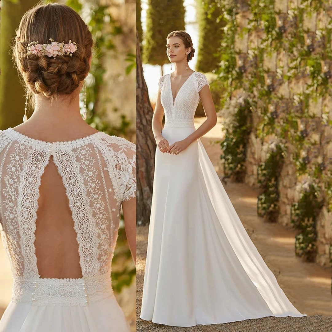 White Dress Open Back Dress Satin Wedding Dress Elopement Dress - Etsy ...