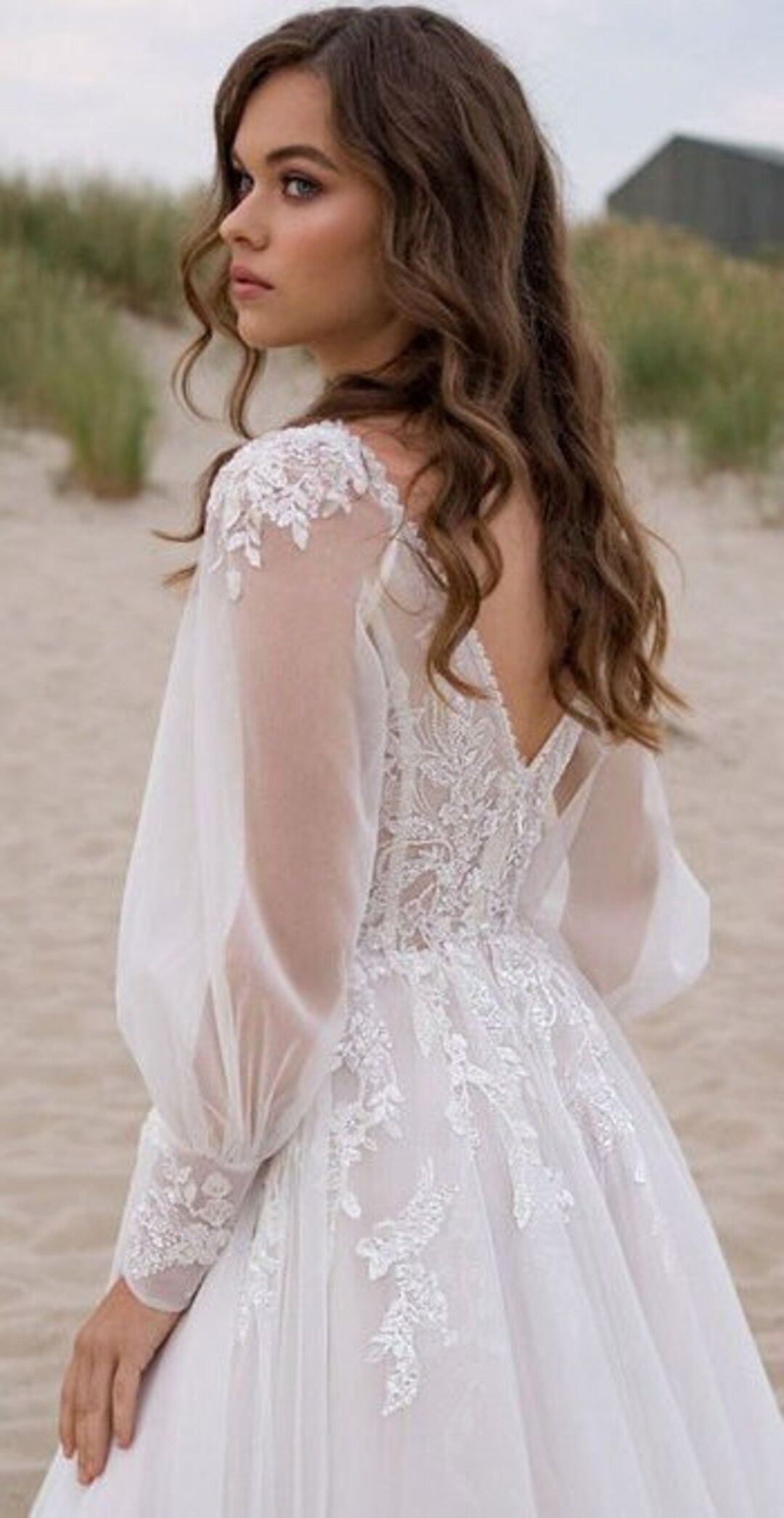 Chiffon Dress V Neck White Dress Modest Dress Forest Dress Lace Dress ...