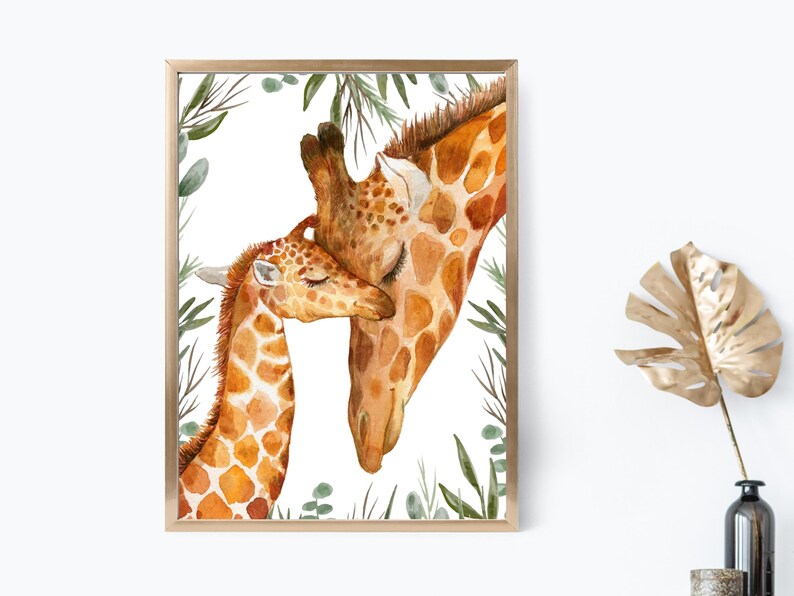 Watercolor Giraffes Printable Nursery Wall Art of Mom and Baby - Etsy