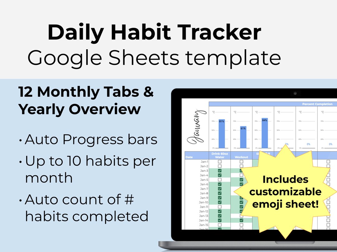 Clean & Simple Habit Tracker With Yearly Overview | Google Sheets ...