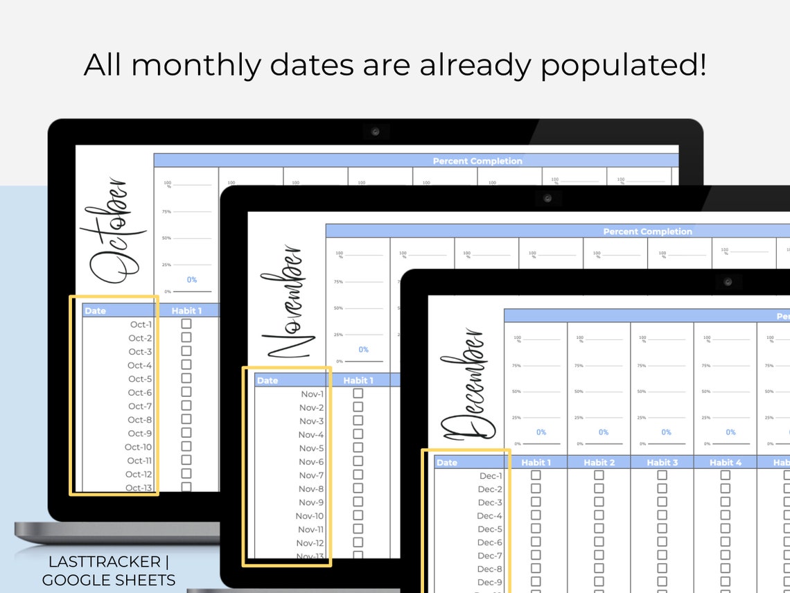 Clean & Simple Habit Tracker With Yearly Overview Google Sheets Goal ...