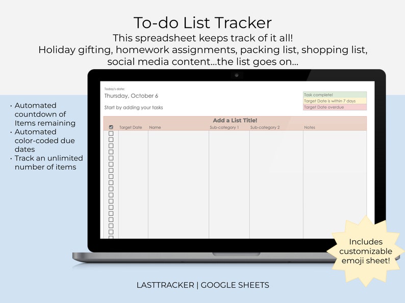 To-do List Template Google Sheets Spreadsheet Auto - Etsy