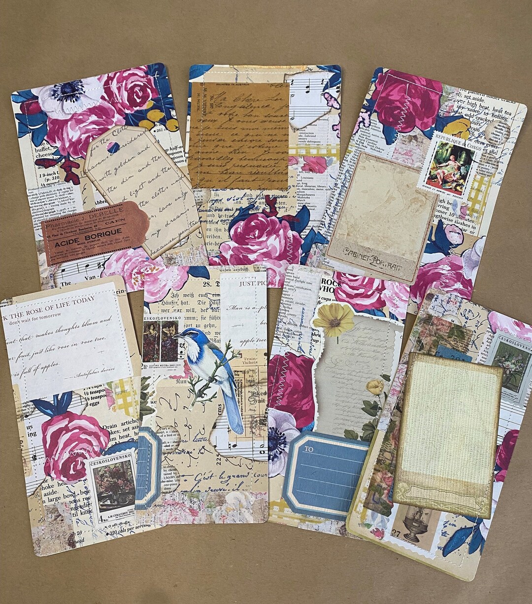 Journal Cards Pink Rose Theme- Collage, Vintage Papers for Junk ...