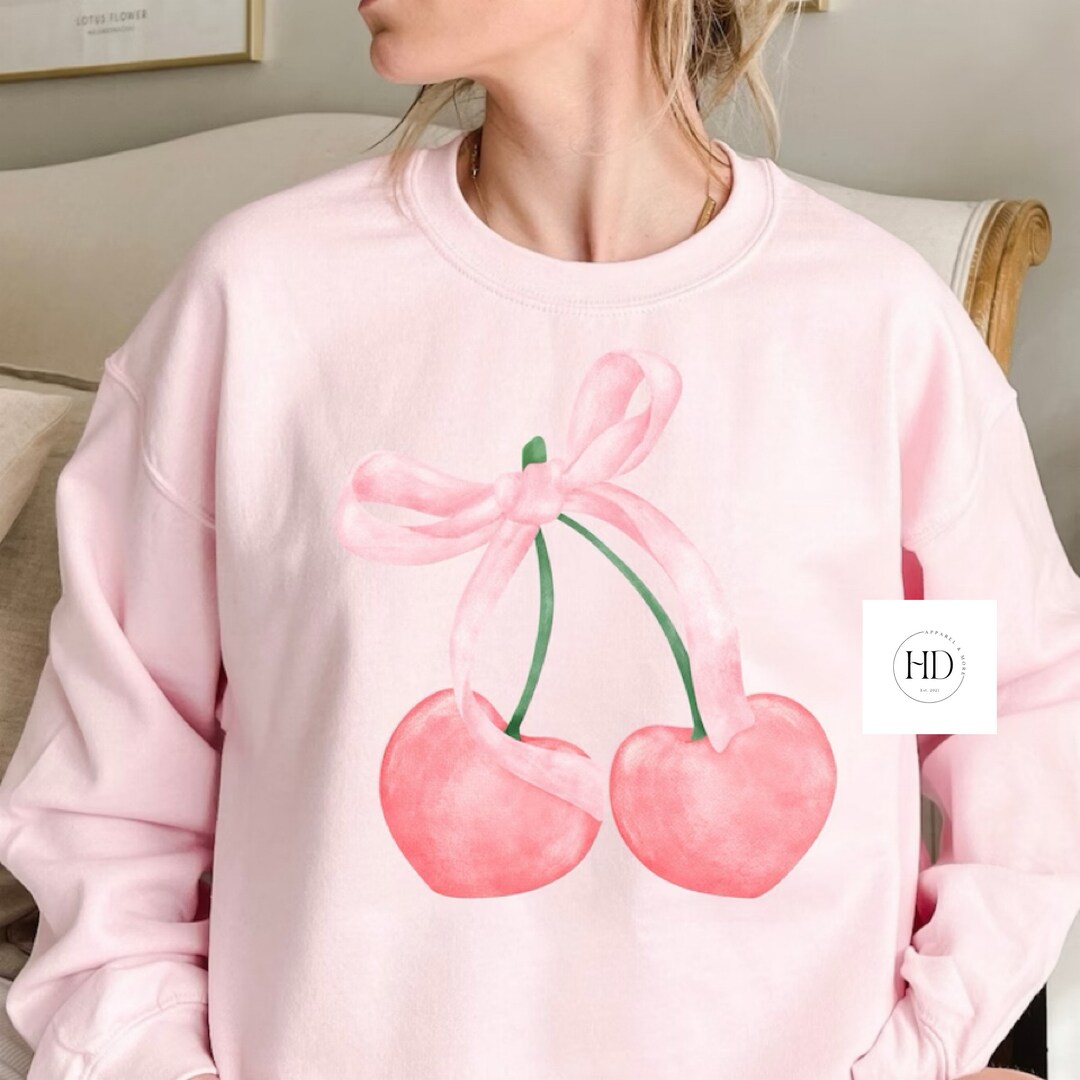 Trendy Bows Bows With Cherries Pink Coquette Bow Trending Crewneck ...