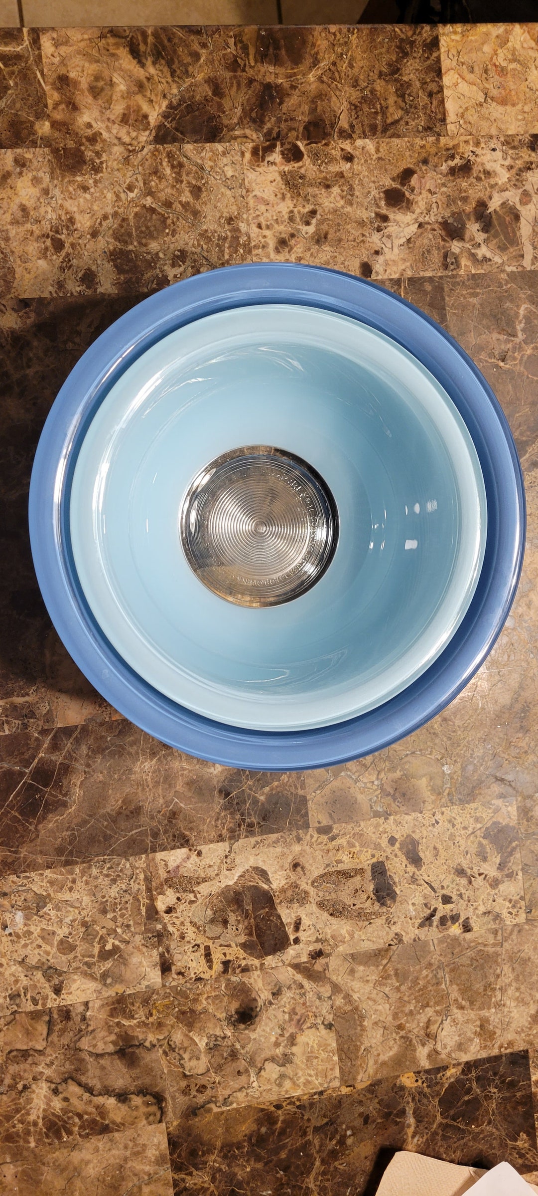 Blue Pyrex Bowls With Clear Glass Base - Etsy