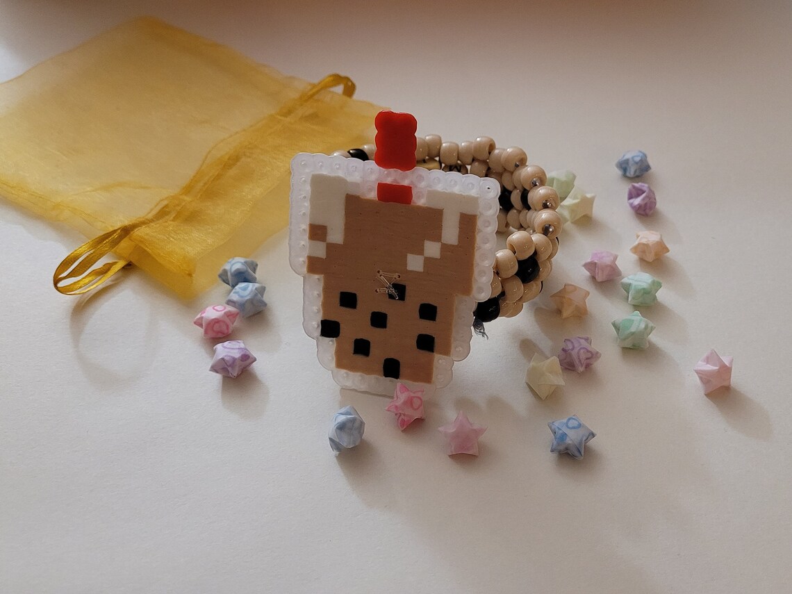 Brown Sugar Boba Kandi Cuff • Milk Tea Perler Hama Bead Bracelet • Taro ...