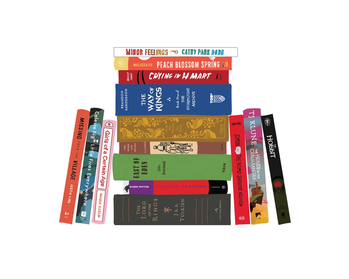 Book Spine Art , Custom Book Stack Book Lover , Librarian, Book Club or English Teacher Gift ...