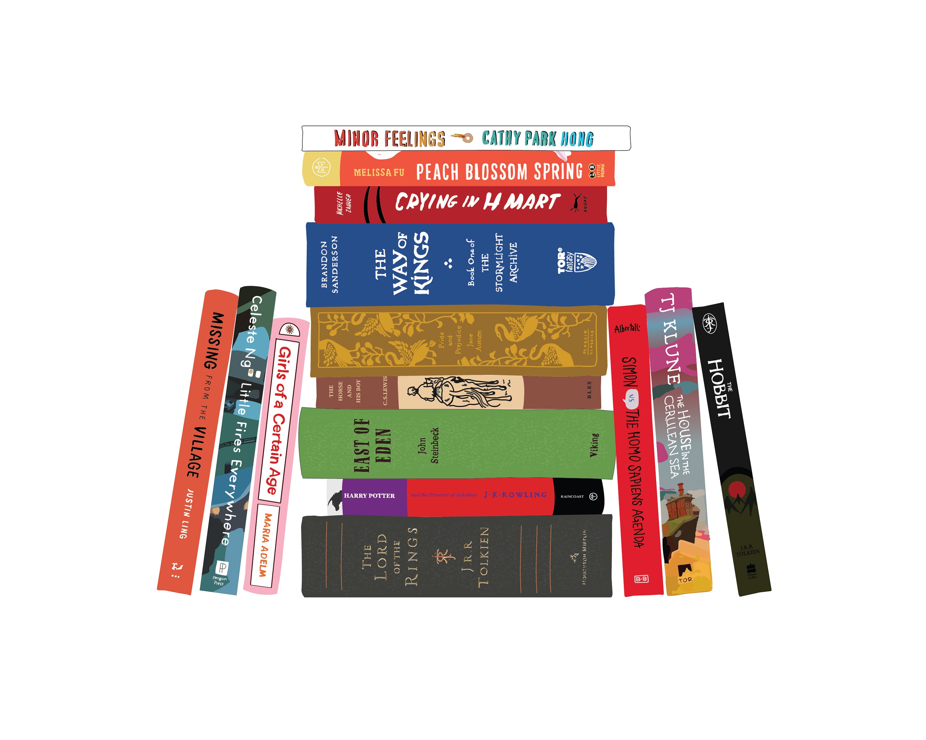 Book Spine Art , Custom Book Stack Book Lover , Librarian, Book Club or ...