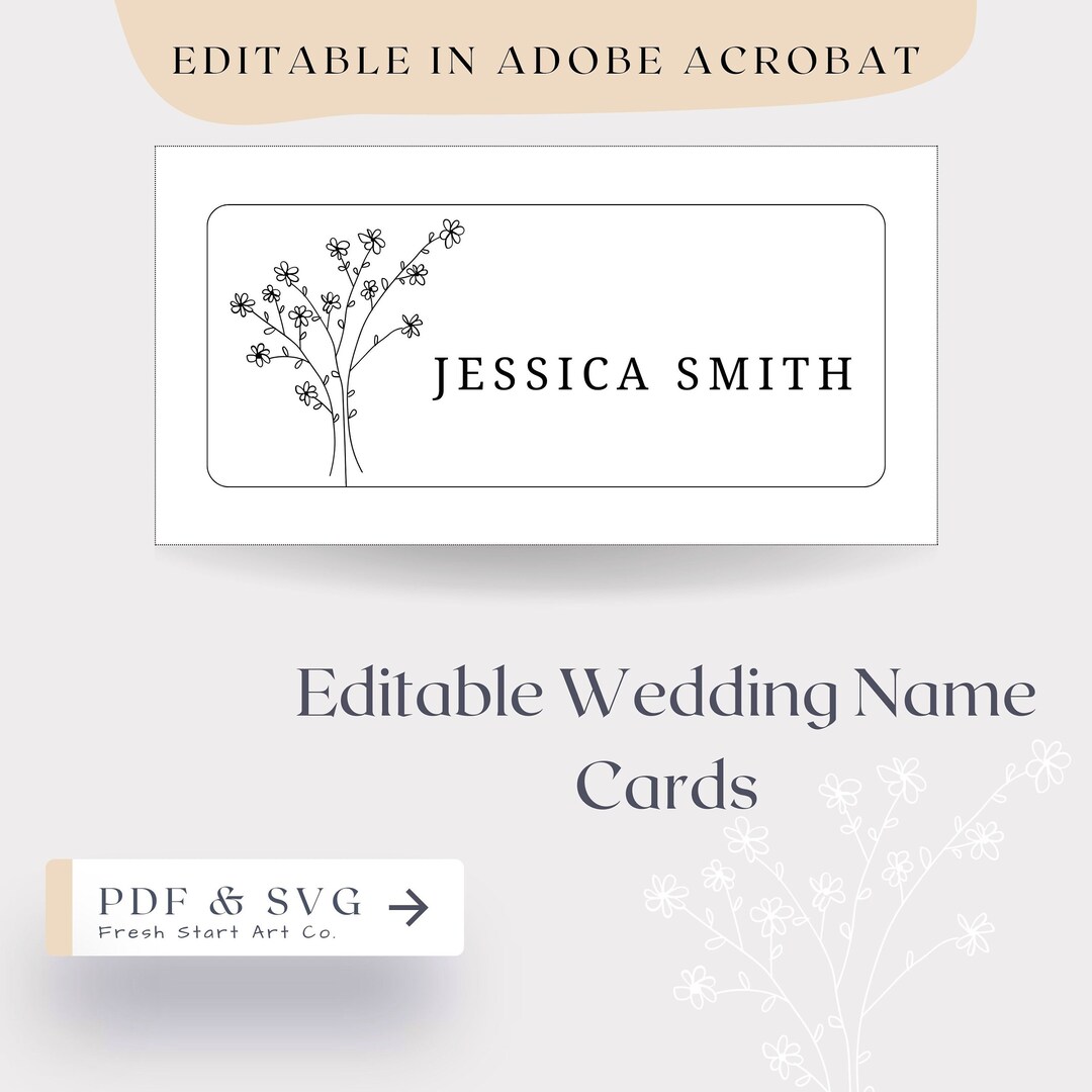 Editable Floral Wedding Place Cards SVG & PDF Digital - Etsy
