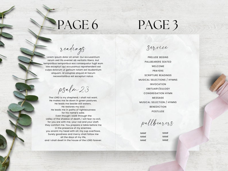 Canva Funeral Program Template 8 Page Editable Bi-fold Marble - Etsy