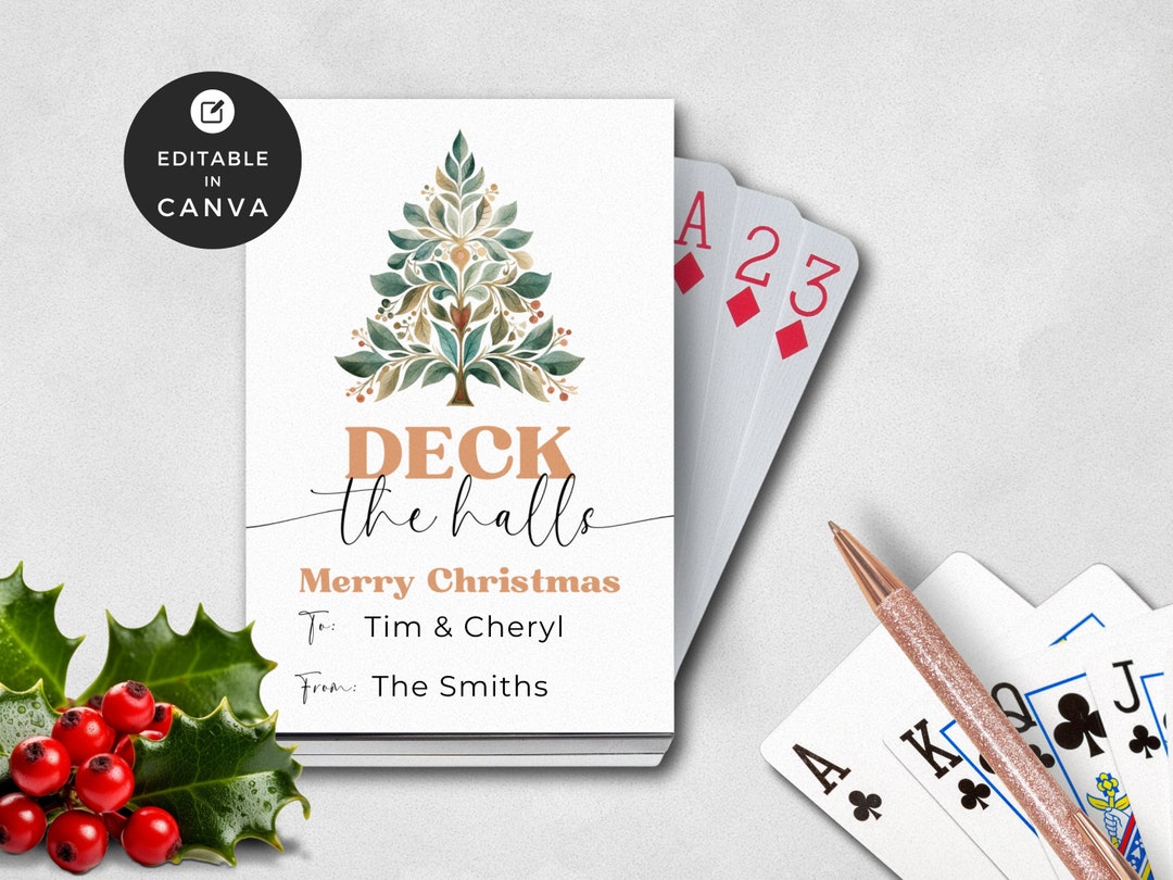 Christmas Playing Card Gift Tag Template: Deck the Halls, Printable ...