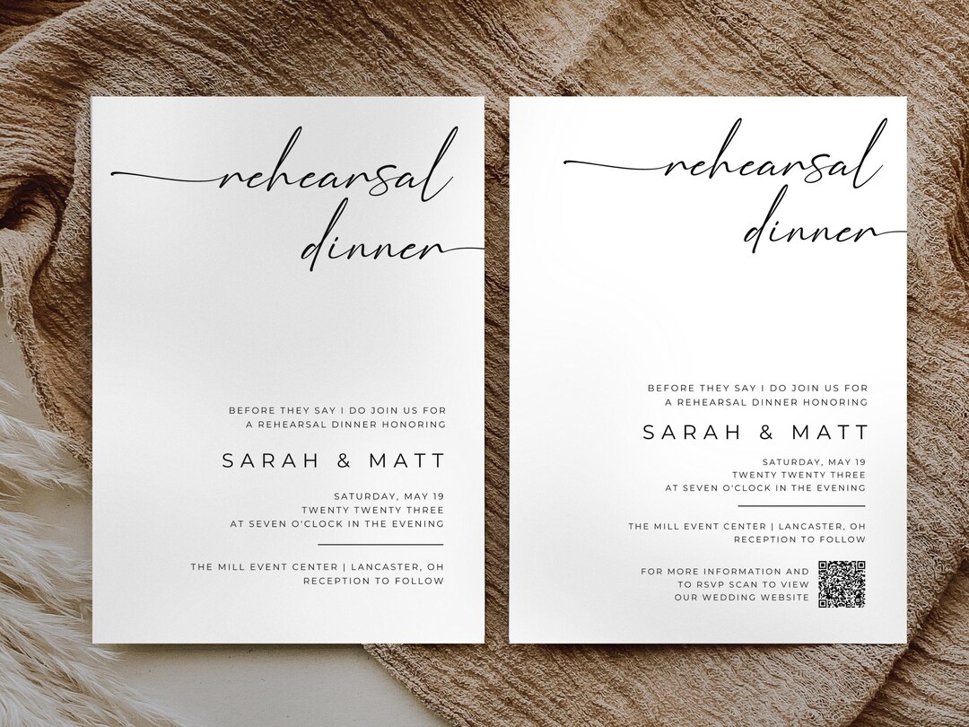 Minimalist Rehearsal Dinner Invitation Template With QR Code (digital ...