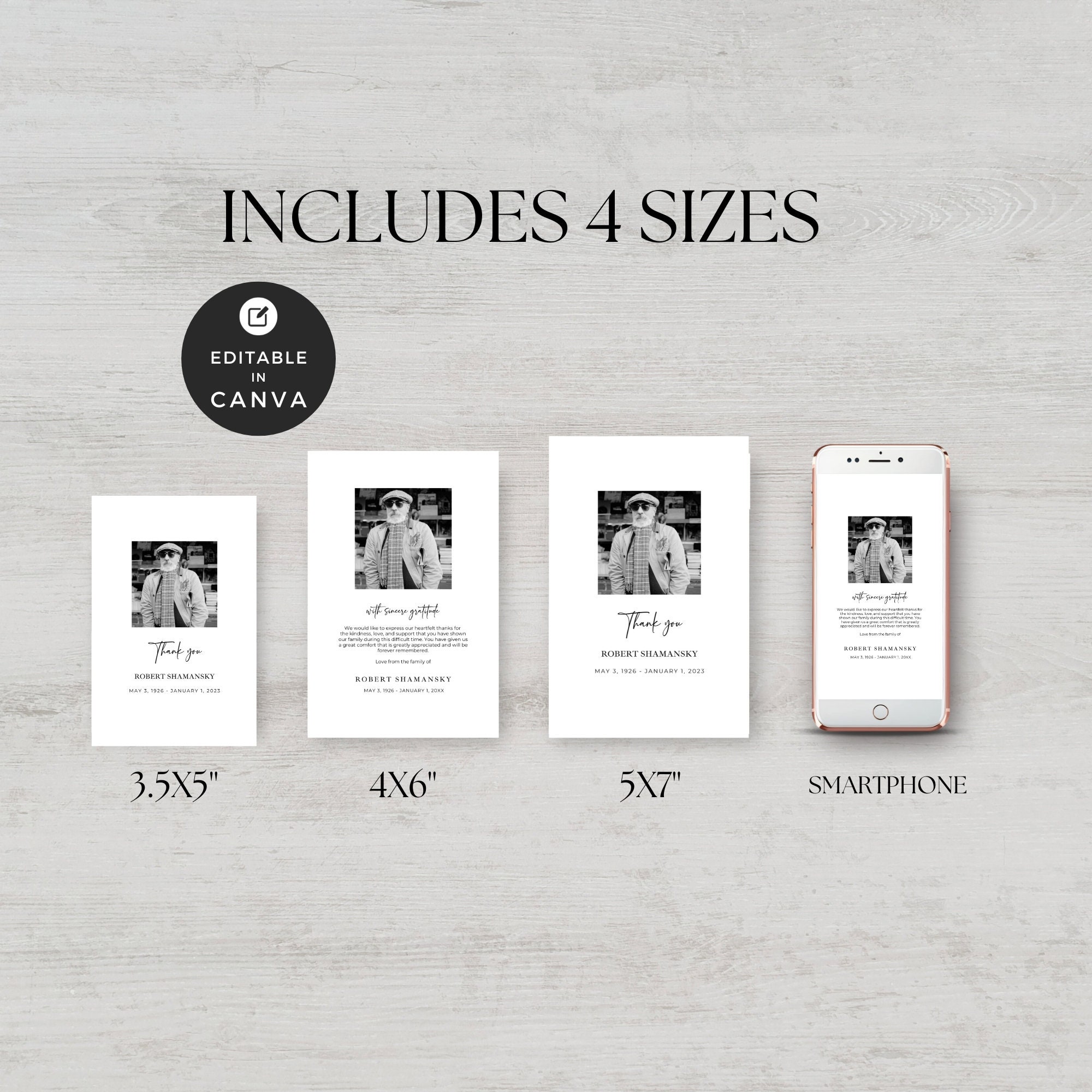 Funeral Thank You Cards With Photo: Memorial Acknowledgment (canva ...