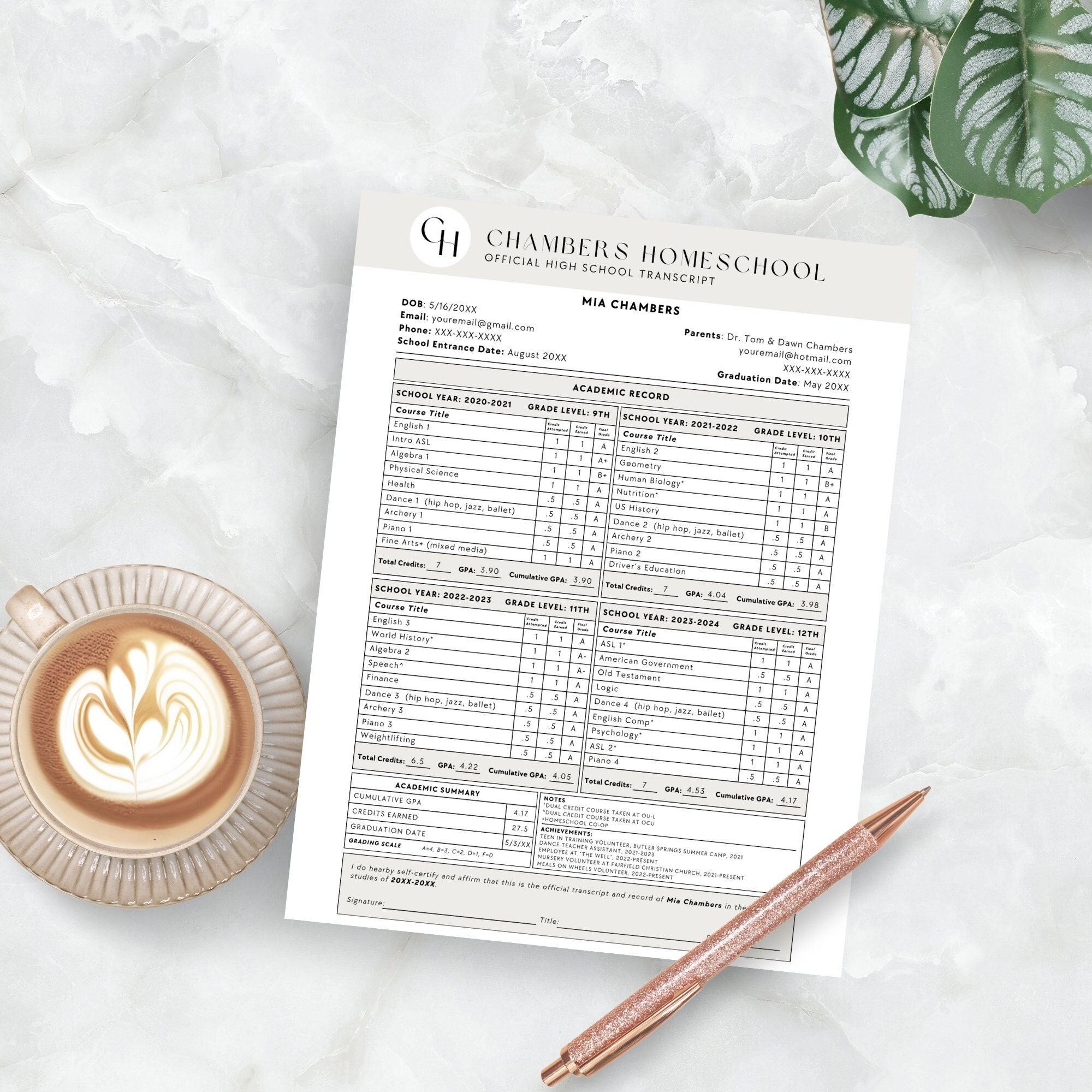 Fillable Printable High School Transcript Canva Template, Editable ...