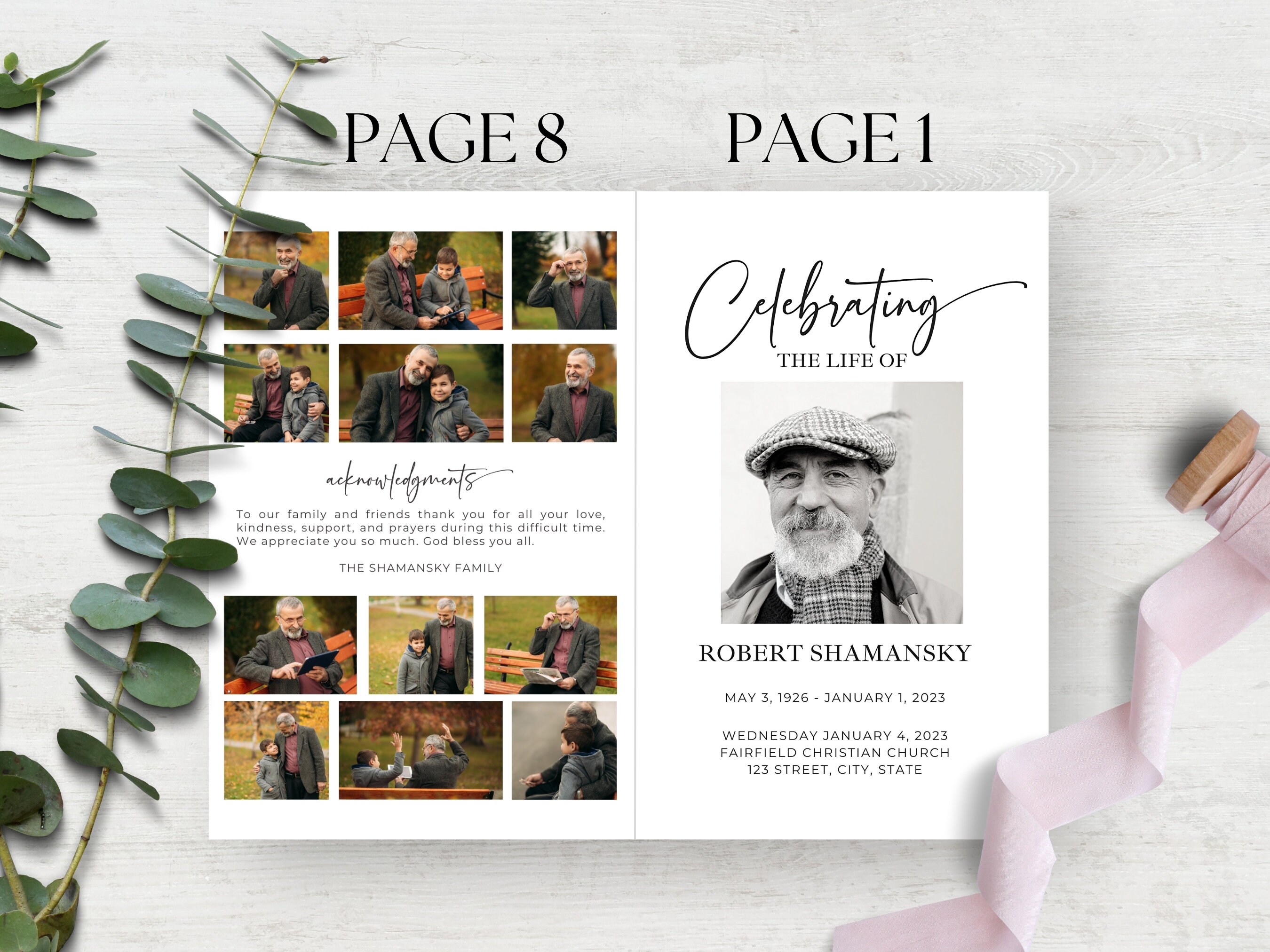 Canva Funeral Program Template 8 Page Editable Bi-fold - Etsy