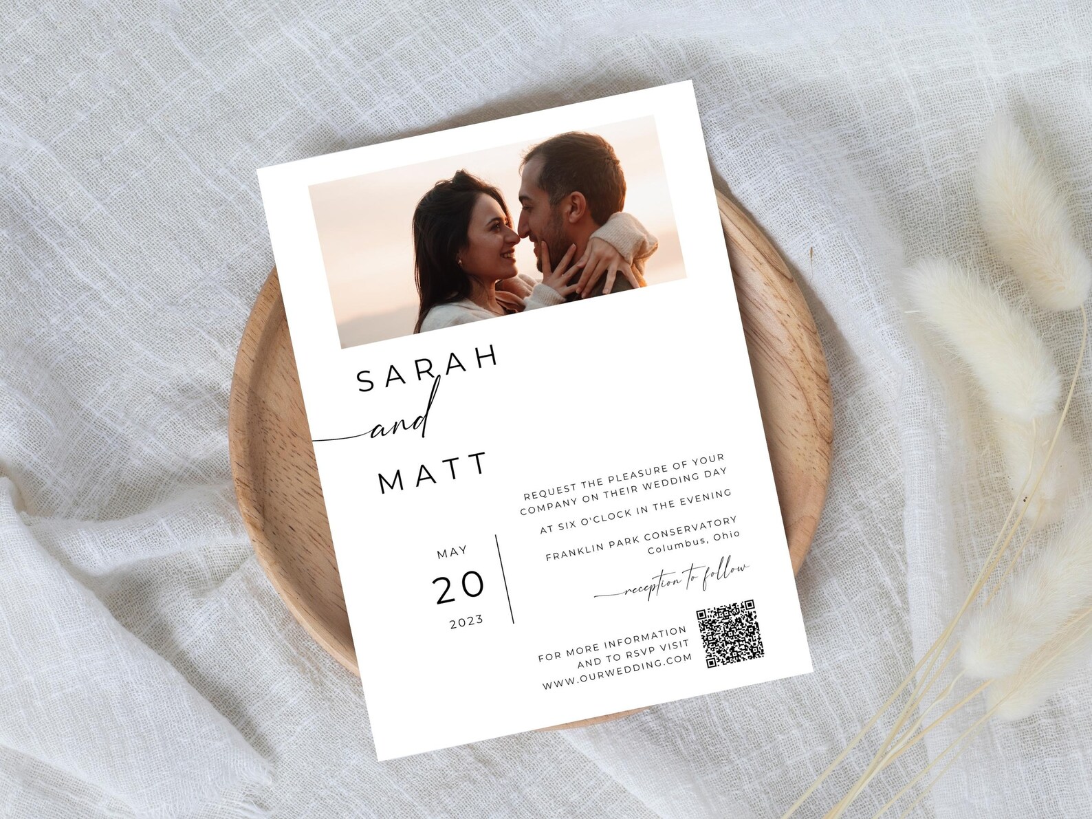 Modern Wedding Invitation With QR Code Canva Template, Simple Clean ...