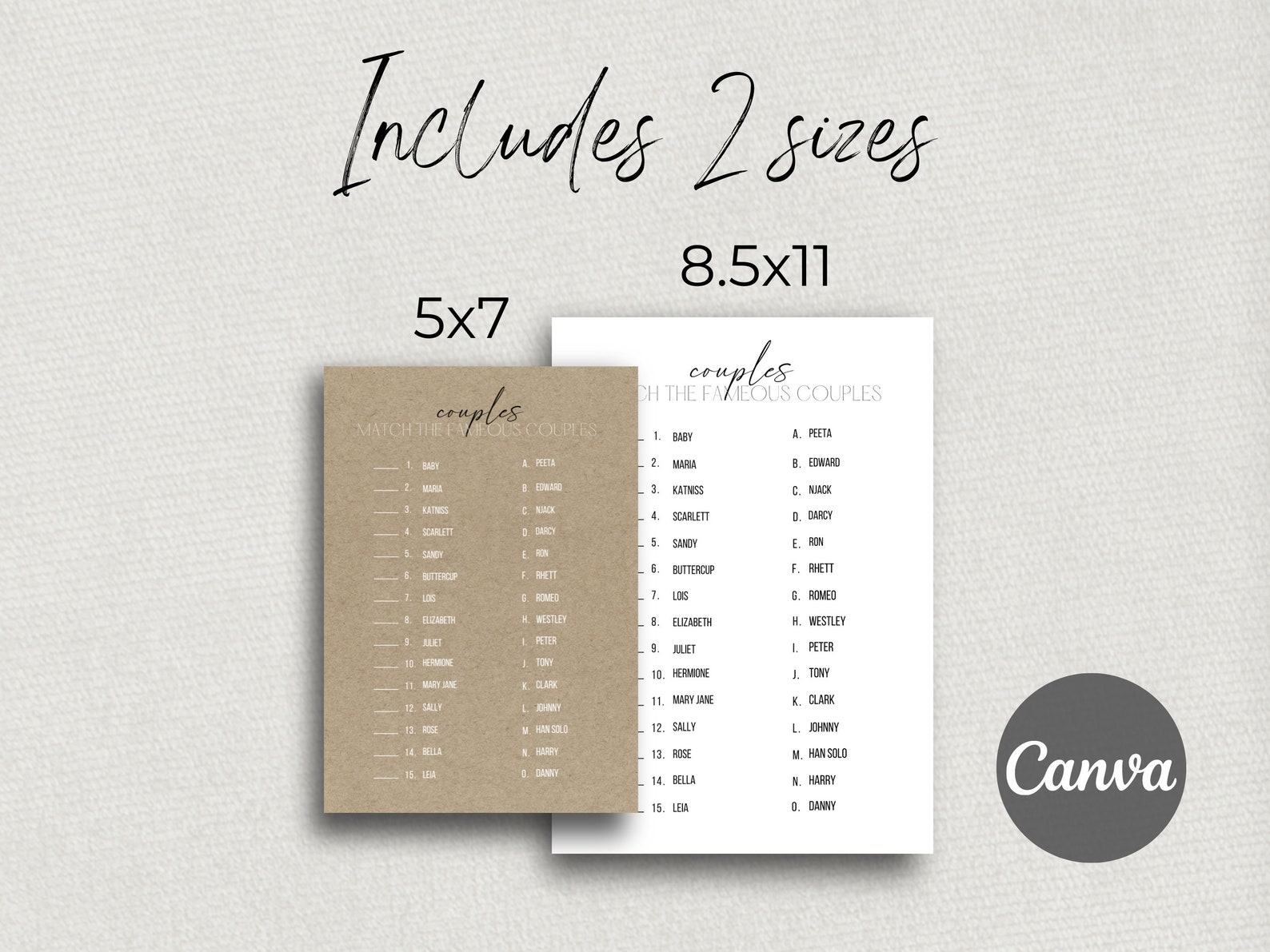 Famous Couples Match Game: Bridal Shower Reception Activity (canva ...