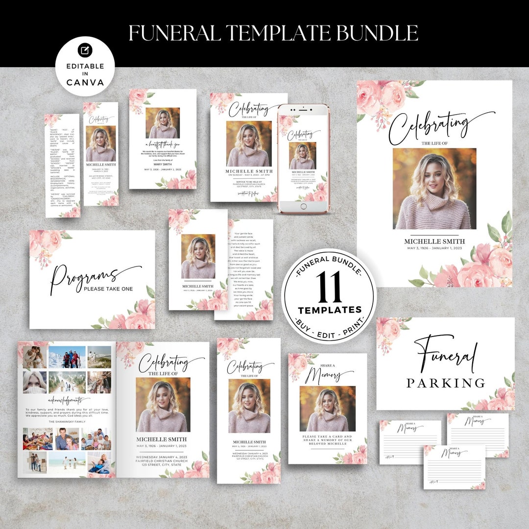 Funeral Program Template Bundle, Editable Memorial Service Canva ...