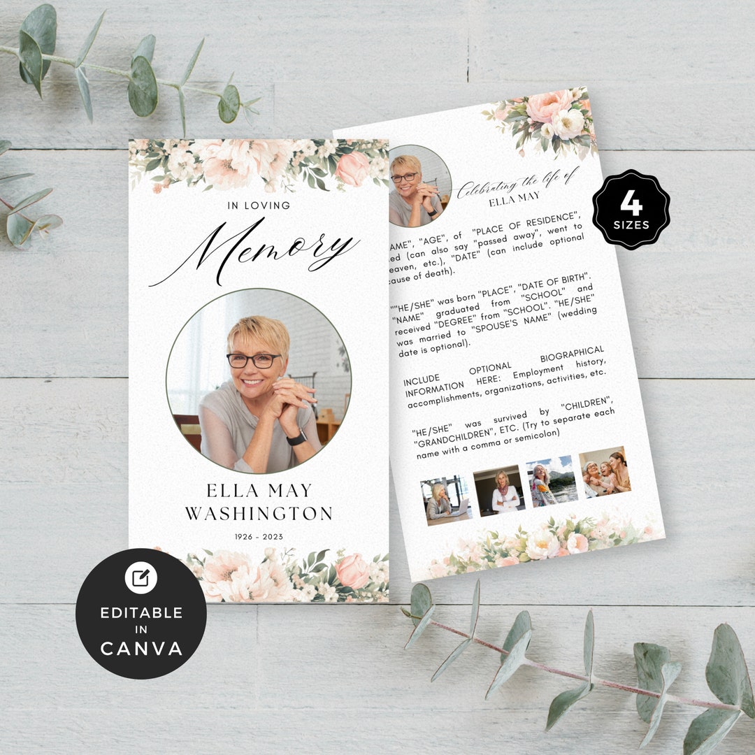 Prayer Card for Funeral Canva, Celebration of Life Template, Printable ...